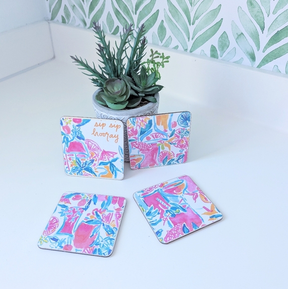 Lilly Pulitzer | Dining | Set Of 4 Handmade Lilly Pulitzer Coasters Sip ...